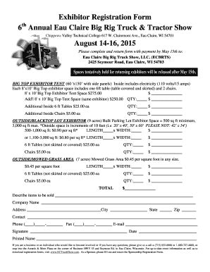 Fillable Online Exhibitor Regis Eau Claire Big Rig Truck Show