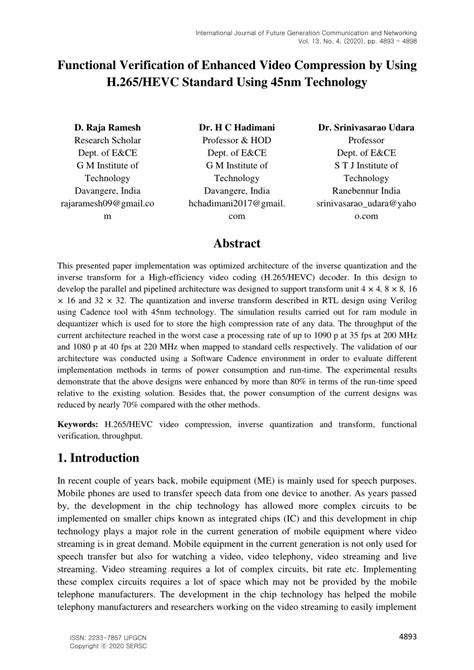 pdf functional verification of enhanced video compression by using h 265 hevc standard using