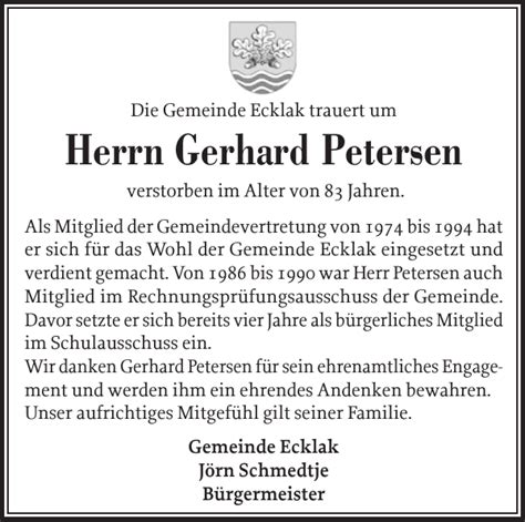 Gerhard Petersen Gedenken Norddeutsche Rundschau