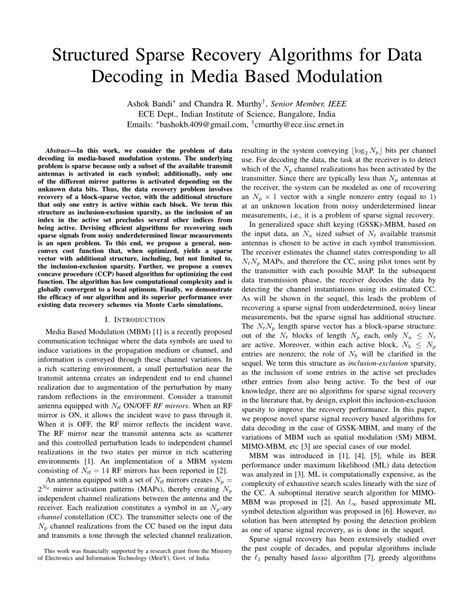 pdf structured sparse recovery algorithms for data decoding in media based modulation