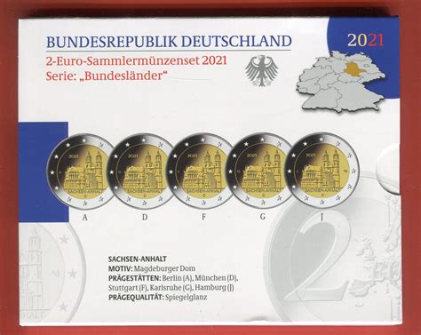 Bundesrepublik Deutschland 2 Euro Gedenkmünzenset 2021 Sachsen Anhalt