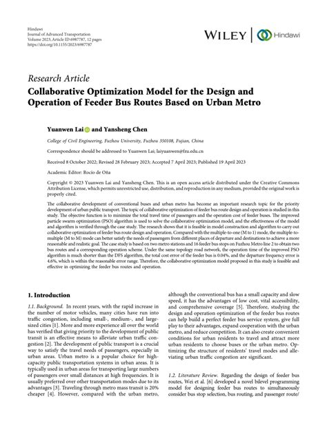 pdf collaborative optimization model for the design and operation of feeder bus routes based