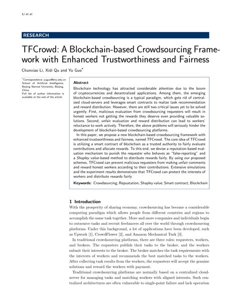 pdf tfcrowd a blockchain based crowdsourcing framework with enhanced trustworthiness and fairness