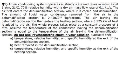 Solved Q1 An Air Conditioning System Operates At Steady Chegg