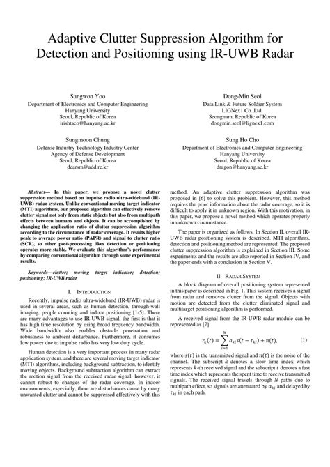 pdf adaptive clutter suppression algorithm for detection and positioning using ir uwb radar