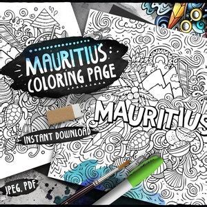 MAURITIUS Digital Coloring Page Exotic Adult Coloring Around The