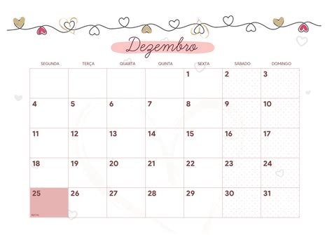 Calendario Mensal 2023 Coracao Dezembro Fazendo A Nossa Festa