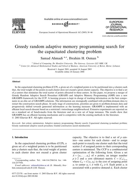 pdf greedy random adaptive memory programming search for the capacitated clustering problem