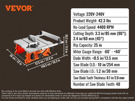 VEVOR Scie Circulaire sur Table Coupe Bois Sécurisée 625 mm 4400 tr min
