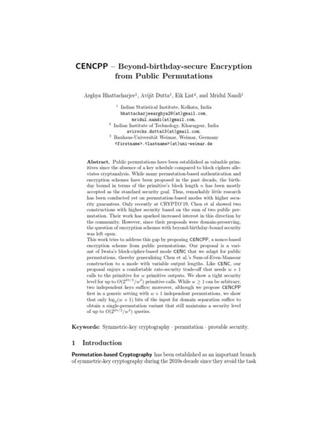 cencpp beyond birthday secure encryption from public permutations pdf cryptography