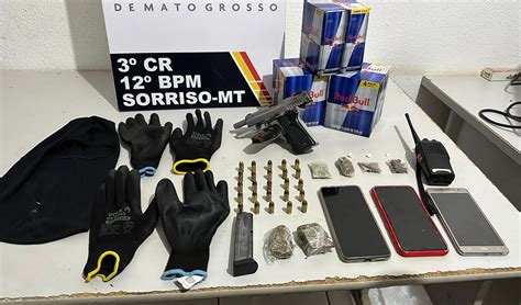 PM prende dois homens por tráfico de drogas em Sorriso pistola e