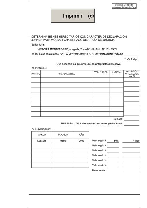 Formulario Declaracion Jurada De Bienes Hereditarios Gentileza The