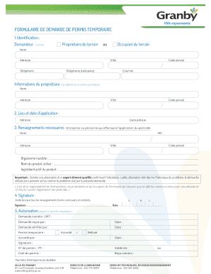 Fillable Online Ville Granby Qc FORMULAIRE DE DEMANDE DE PERMIS