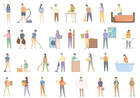 Premium Vector Tidy Up Icons Set Cartoon Vector Furniture Room