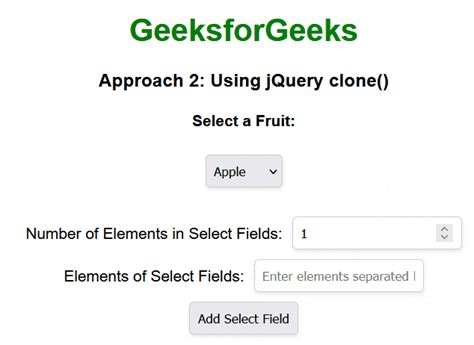 how to dynamically add select fields using jquery geeksforgeeks