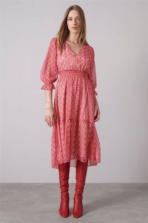 Vestido Midi New Retrô Smk Rosa Médio Rosa