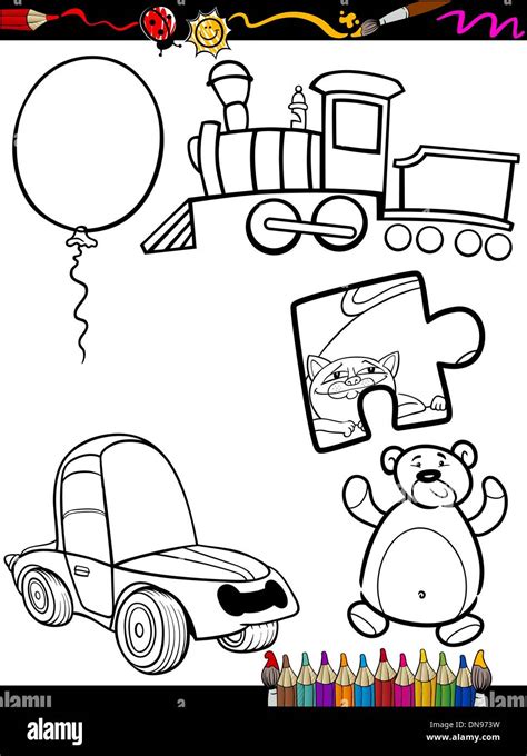 Cartoon juguetes objetos página para colorear Imagen Vector de stock