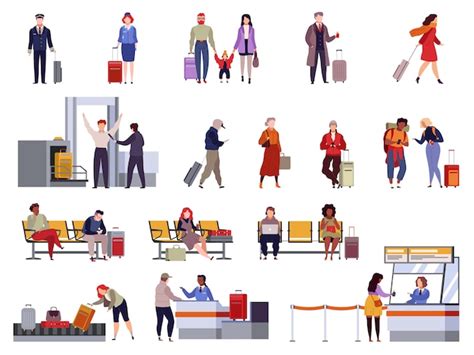 Ensemble De L aéroport De Personnes Enregistrement De Voyage En