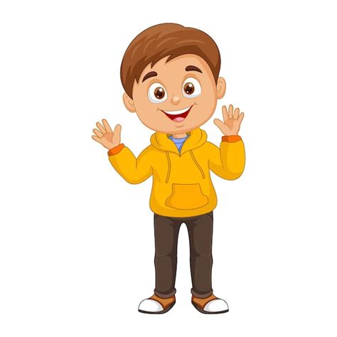 Niño feliz de dibujos animados de vector con una chaqueta Vector Premium