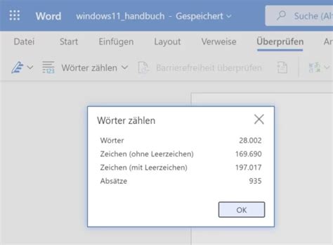 Zeichenzähler in Word Wörter und Zeichen zählen lassen
