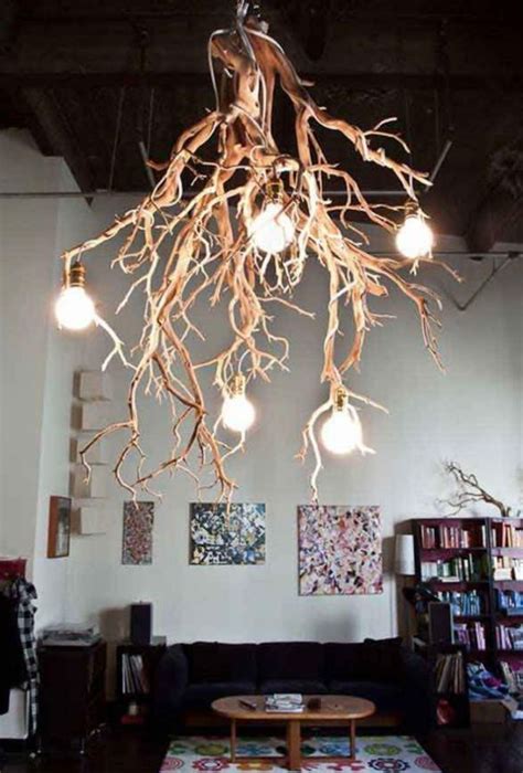 Tree Roots Chandelier With Naked Bulbs Interior Natural Raw Design