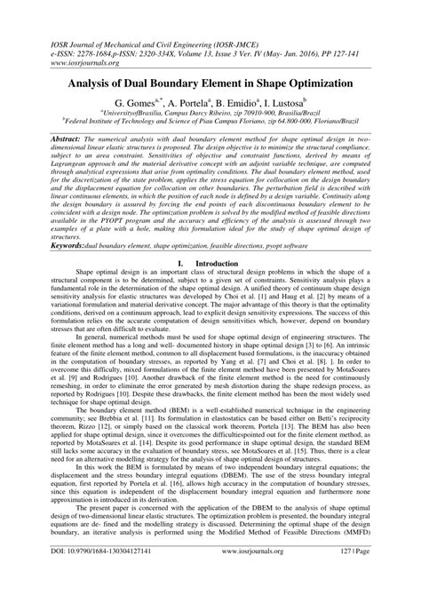 pdf analysis of dual boundary element in shape optimization