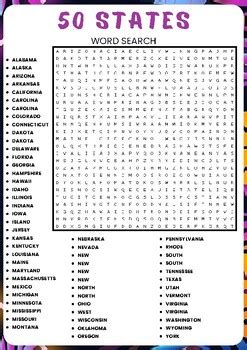 Usa Geography All Us States Word Search Puzzle Worksheet Activity