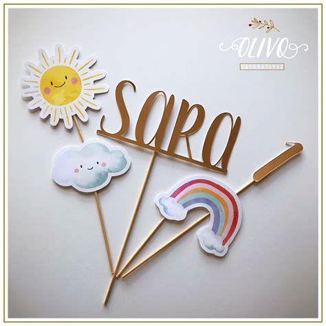 Cake Topper Arco Ris Sol Nube Firts Birthday Letrero Para