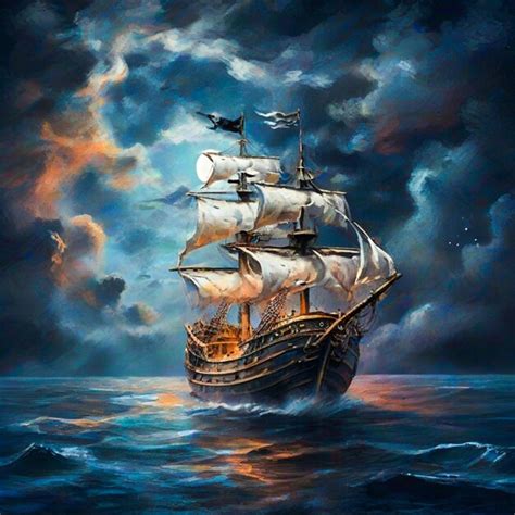 Premium Photo A Pirate Ship Flying Through The Clouds In The Night