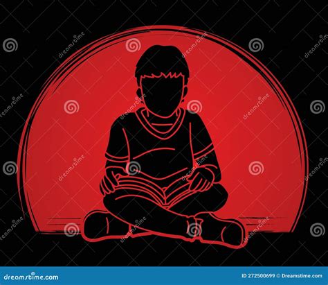 Un Niño Leyendo Un Libro Silueta De Dibujos Animados Vector Gráfico