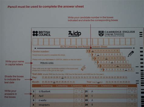 Ielts Reading Answer Sheet