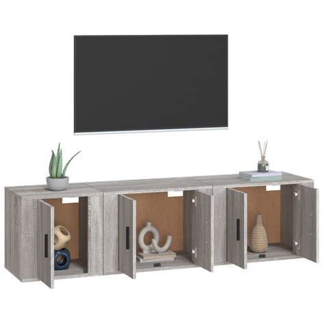 Meuble Tv Mural Complet Ensemble De Meubles Tv Pcs Sonoma Gris Bois