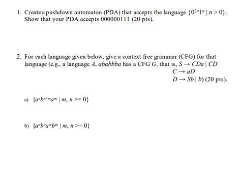 Solved Create A Pushdown Automaton Pda That Accepts The Chegg