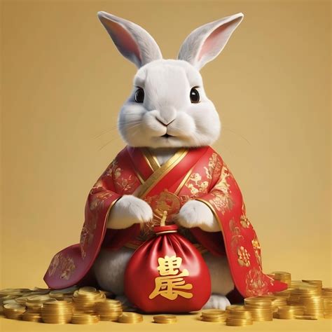 Premium Photo 3d Cute Rabbit Holding Fortune Bag And Wealth Gold