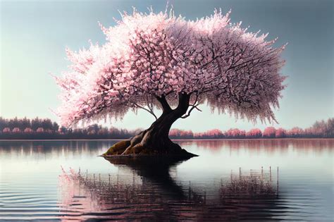 Premium Photo Cherry Blossom Tree In The Lake Beautiful Tree