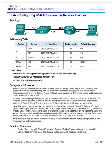 7 2 5 4 lab configuring ipv6 addresses on network devices download free pdf i pv6 networks