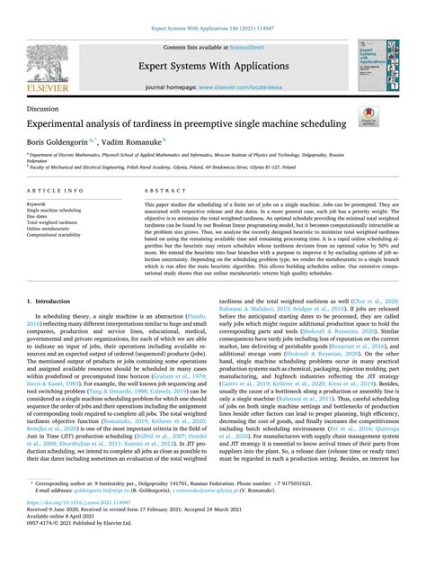 pdf experimental analysis of tardiness in preemptive single machine scheduling