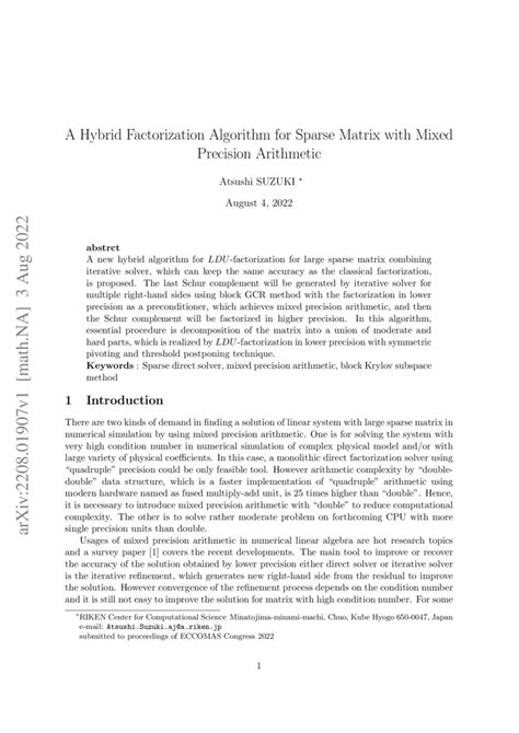 a hybrid factorization algorithm for sparse matrix with mixed precision arithmetic deepai