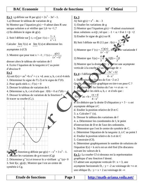 Etude Des Fonctions 1 Bac Sm