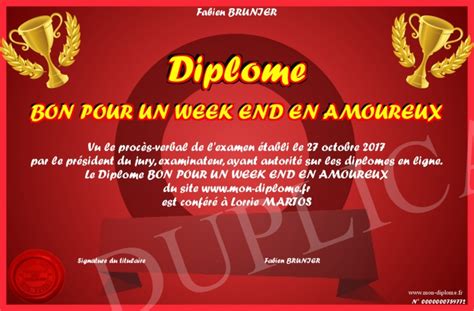 Diplome Bon Pour Un Week End En Amoureux