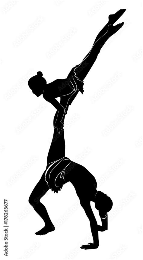 Acrobatic Stunt Gymnasts Acrobats Vector Black Silhouette Stock