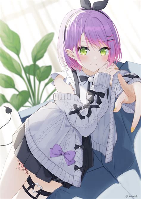 Purple Hair Demon Girls Fan Art Leaves Tokoyami Towa KanaNote
