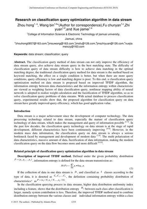 pdf research on classification query optimization algorithm in data stream