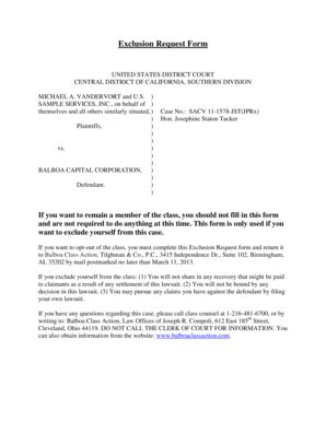 Fillable Online Exclusion Request Form Fax Email Print PdfFiller