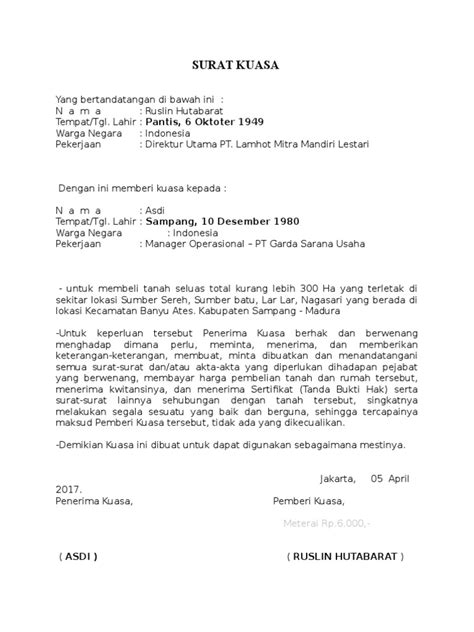 Contoh Surat Kuasa Tanah Untuk Berbagai Kepentingan Di Tahun