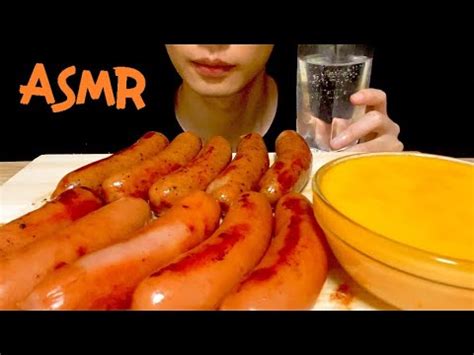 ASMR 咀嚼音ソーセージ ウインナー チーズソース Sausage cheese sauce Eating sounds