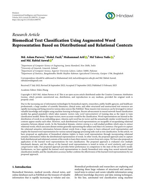 pdf biomedical text classification using augmented word representation based on distributional