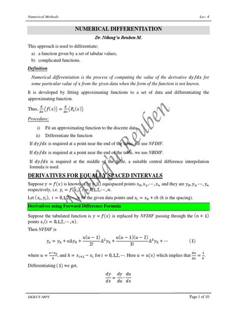 sma 3261 lecture 4 numerical differentiation pdf derivative numerical analysis