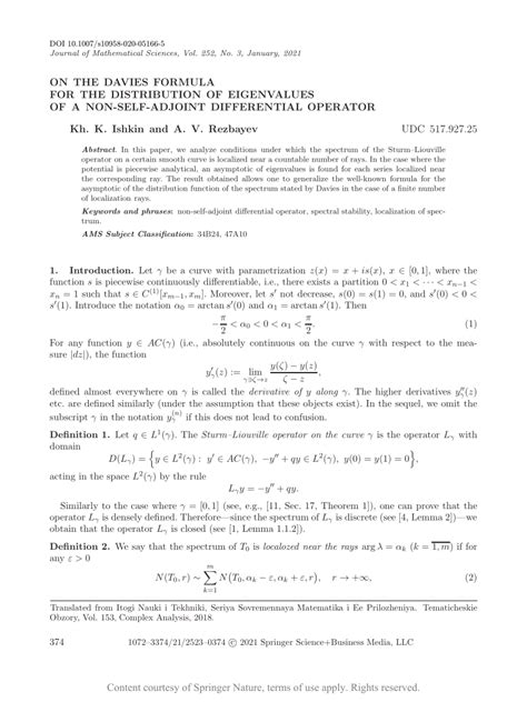 on the davies formula for the distribution of eigenvalues of a non self adjoint differential