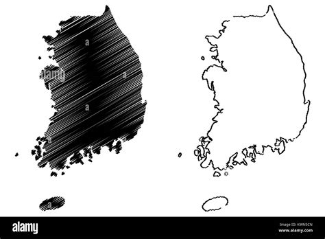 Corea del Sur mapa ilustración vectorial dibujo a mano alzada